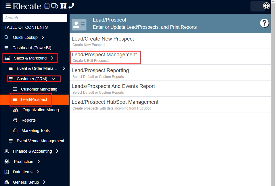 Lead/Prospect Management