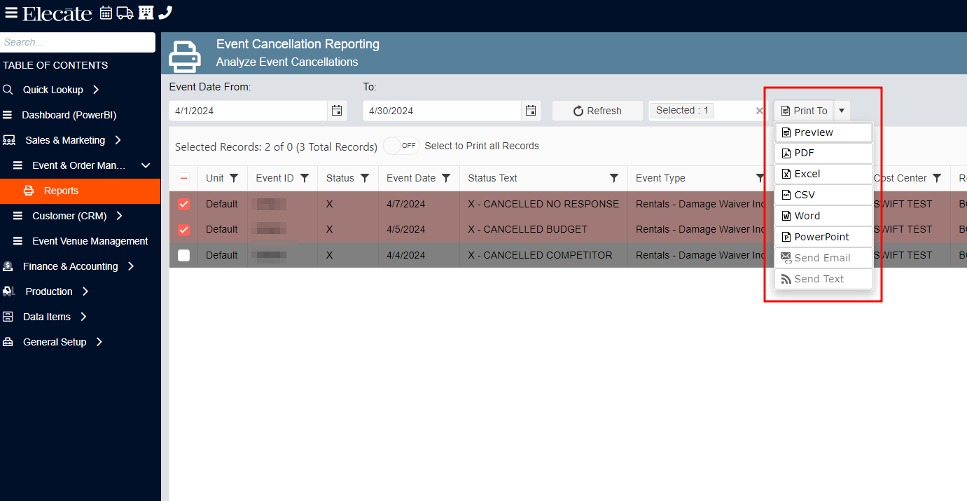 Event Cancellation Reporting Event Cancellation Reporting