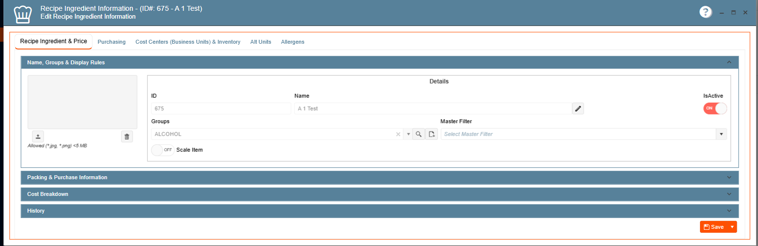 Ingredient Management (All Items)